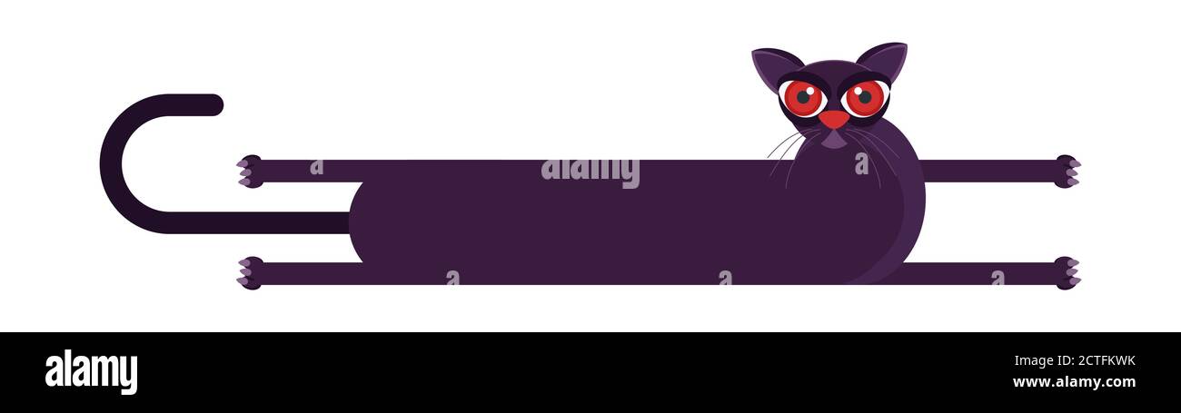 Angry, spiteful, displeased black cat with huge red eyes. Flat vector ...