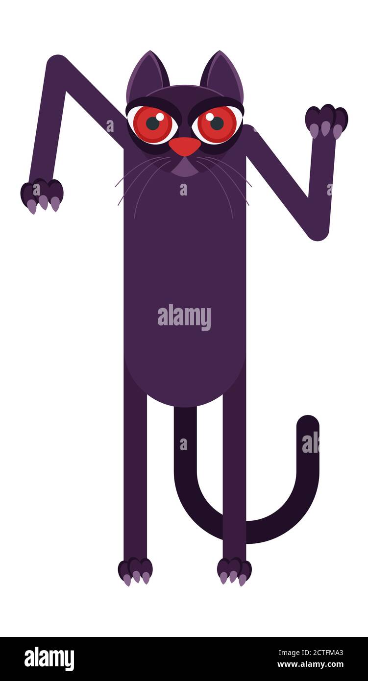 Angry black cat with huge red eyes. Flat vector illustration Stock ...