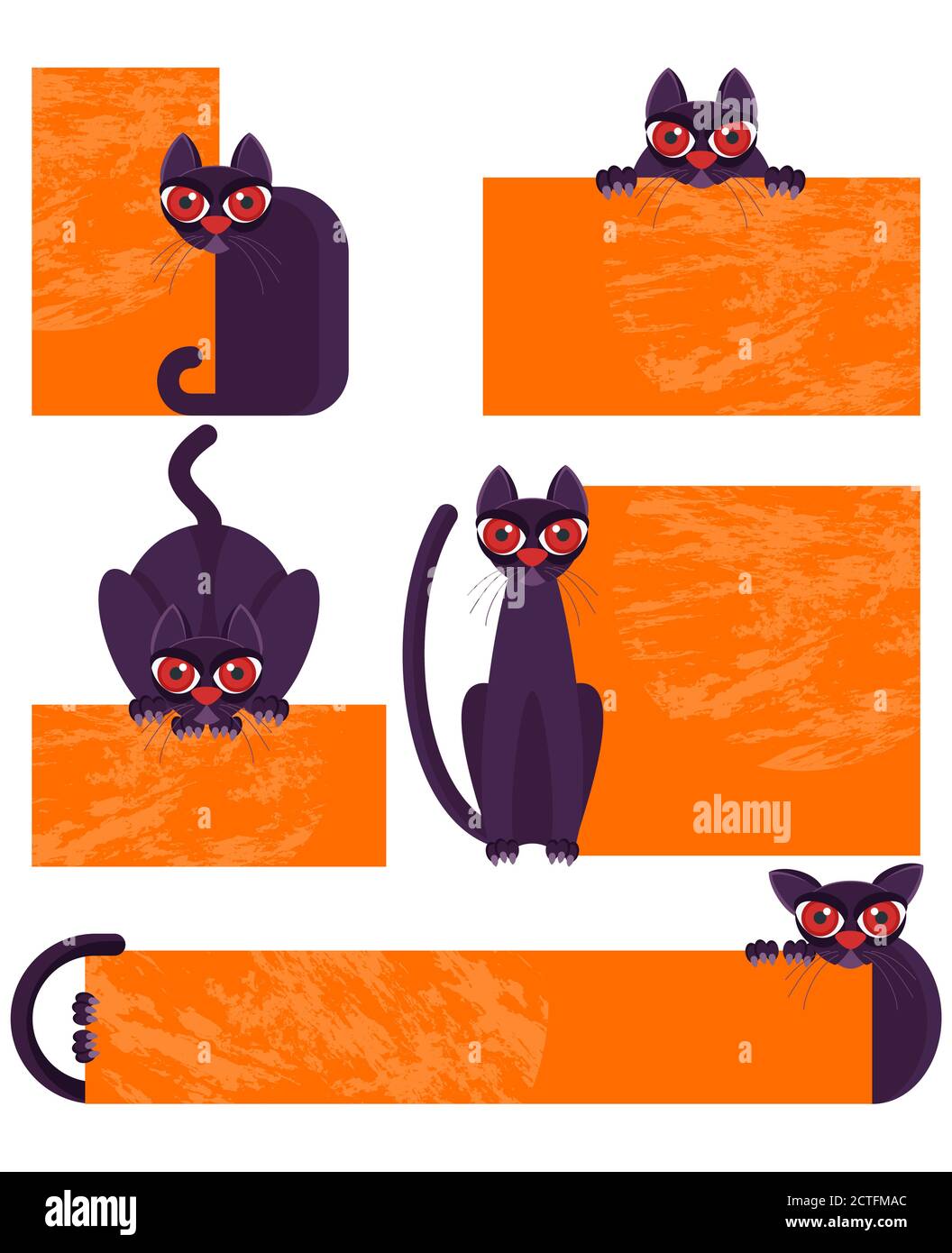 Angry black cat with huge red eyes. Flat vector illustration Stock ...