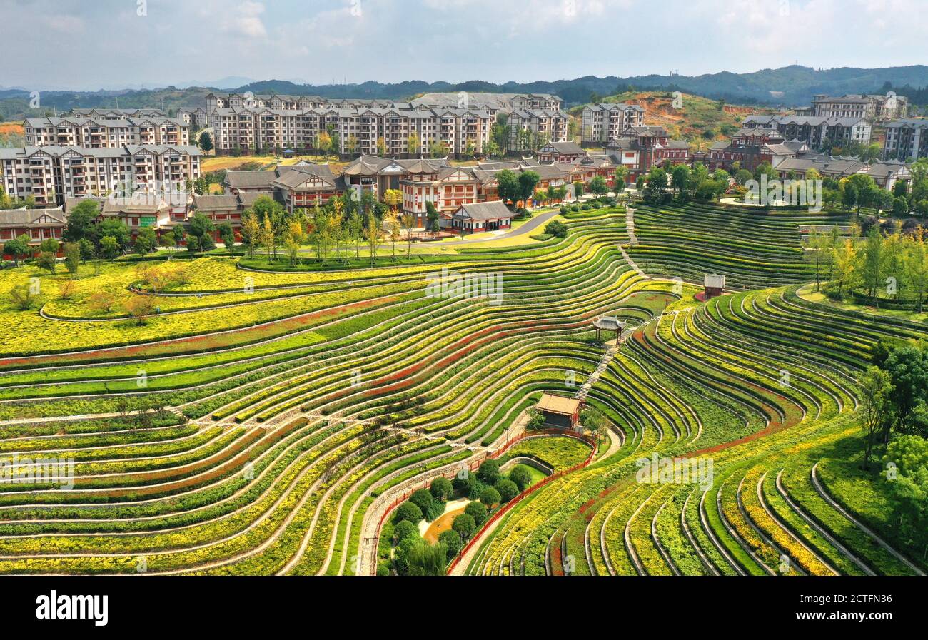 Aerial view of the terraces in Bijie city, south China's Guizhou ...