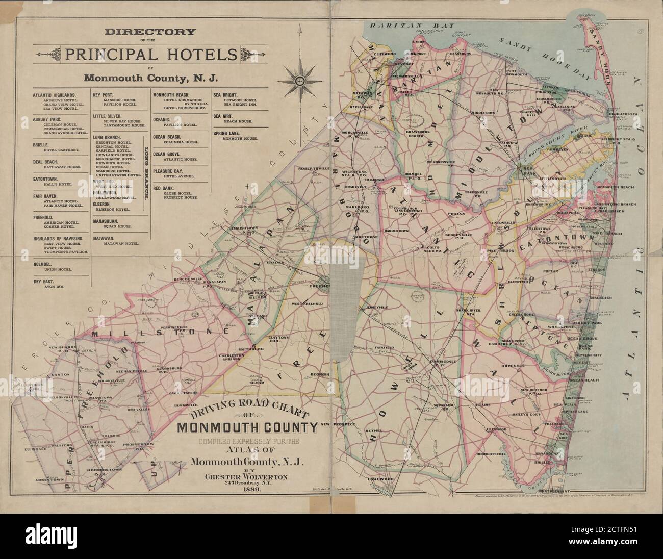 Driving road chart of Monmouth County New Jersey, cartographic, Maps ...