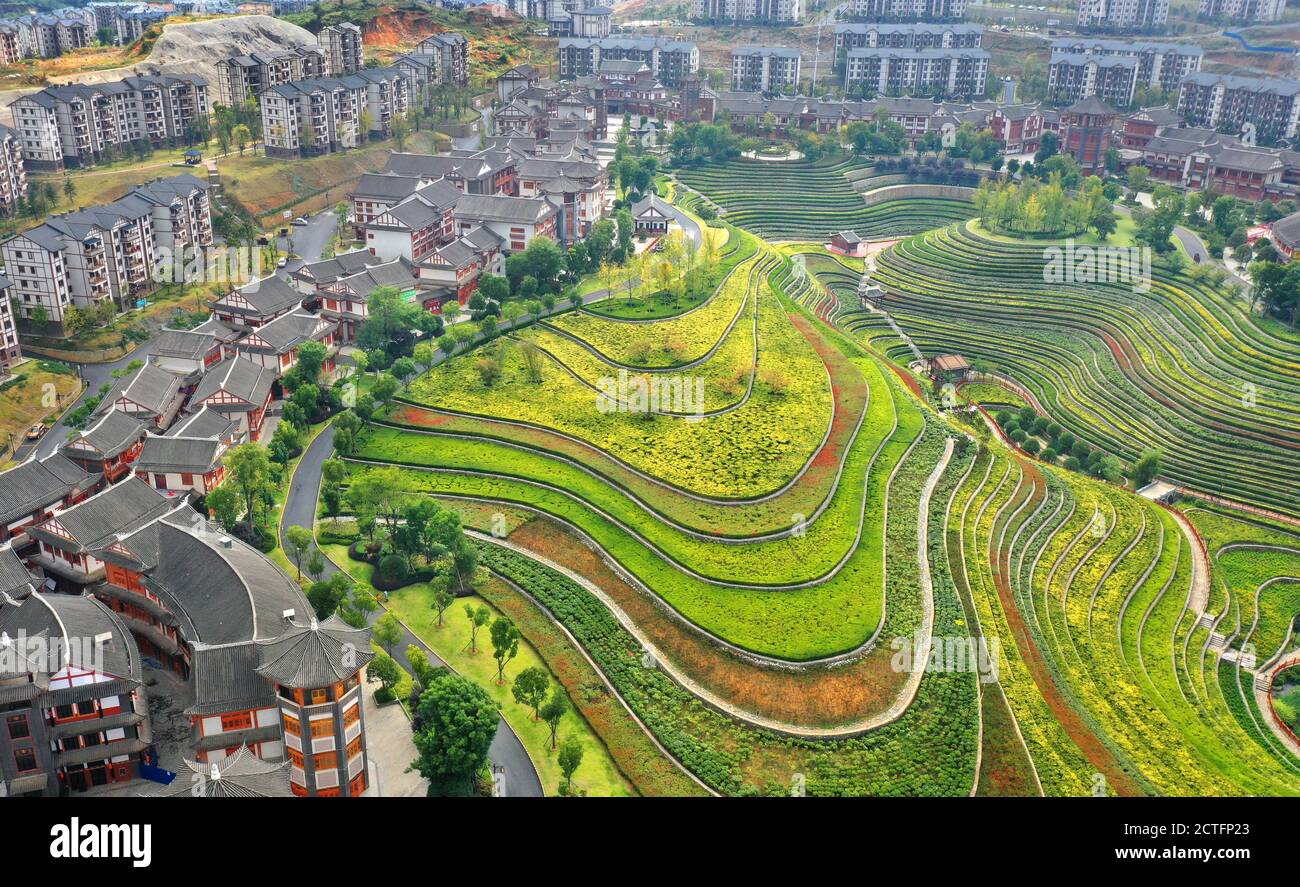 Aerial view of the terraces in Bijie city, south China's Guizhou ...