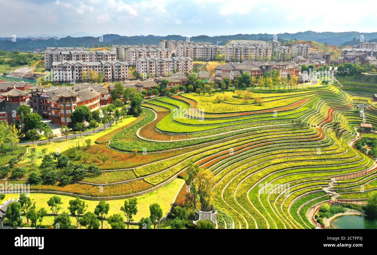 Aerial view of the terraces in Bijie city, south China's Guizhou ...