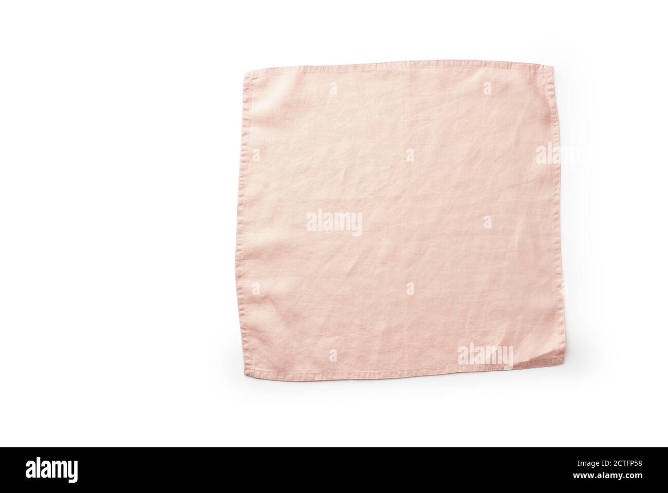 Flat lay with pink linen kitchen napkin isolated on white background ...