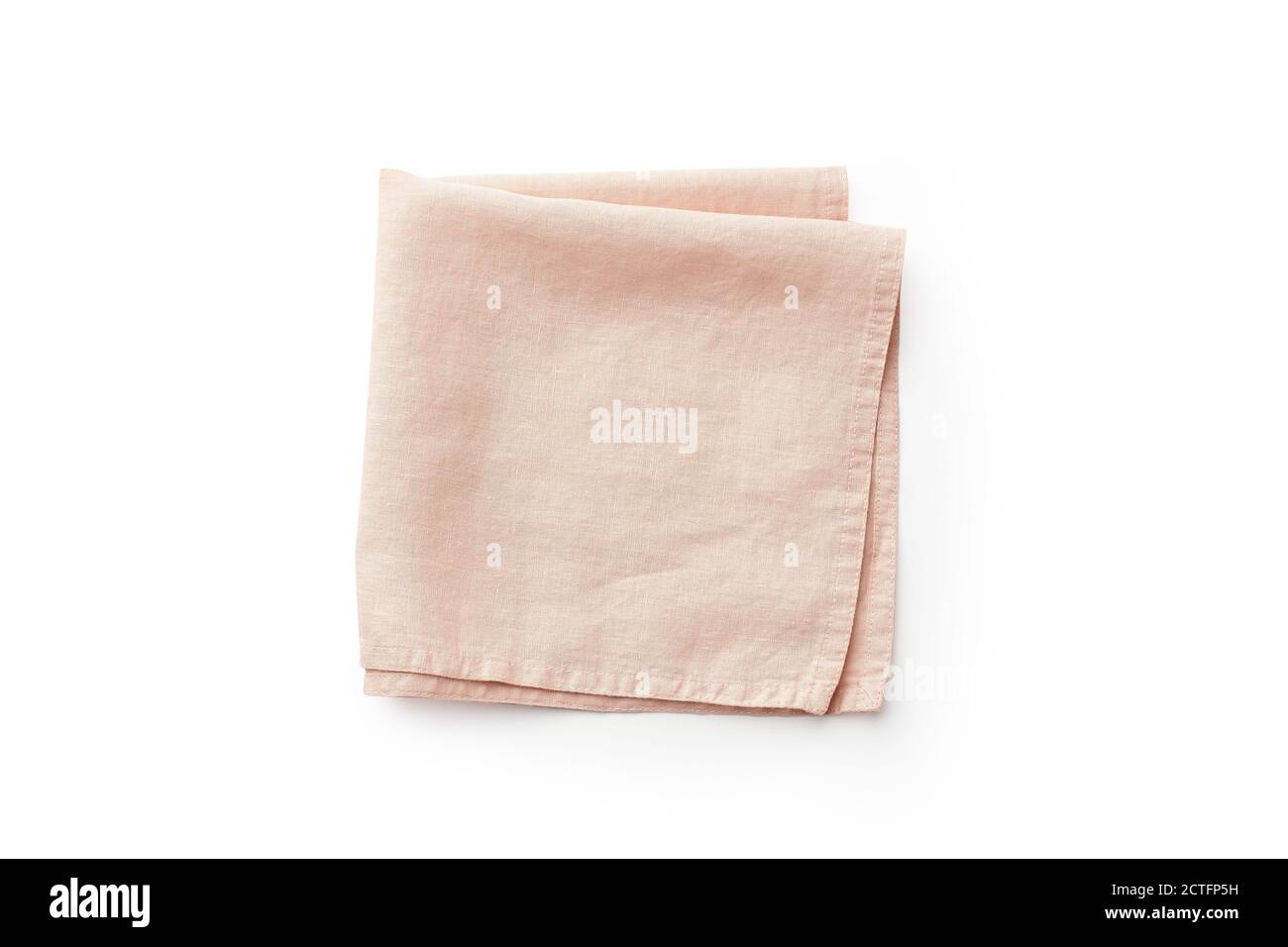 Flat lay with pink linen kitchen napkin isolated on white background ...