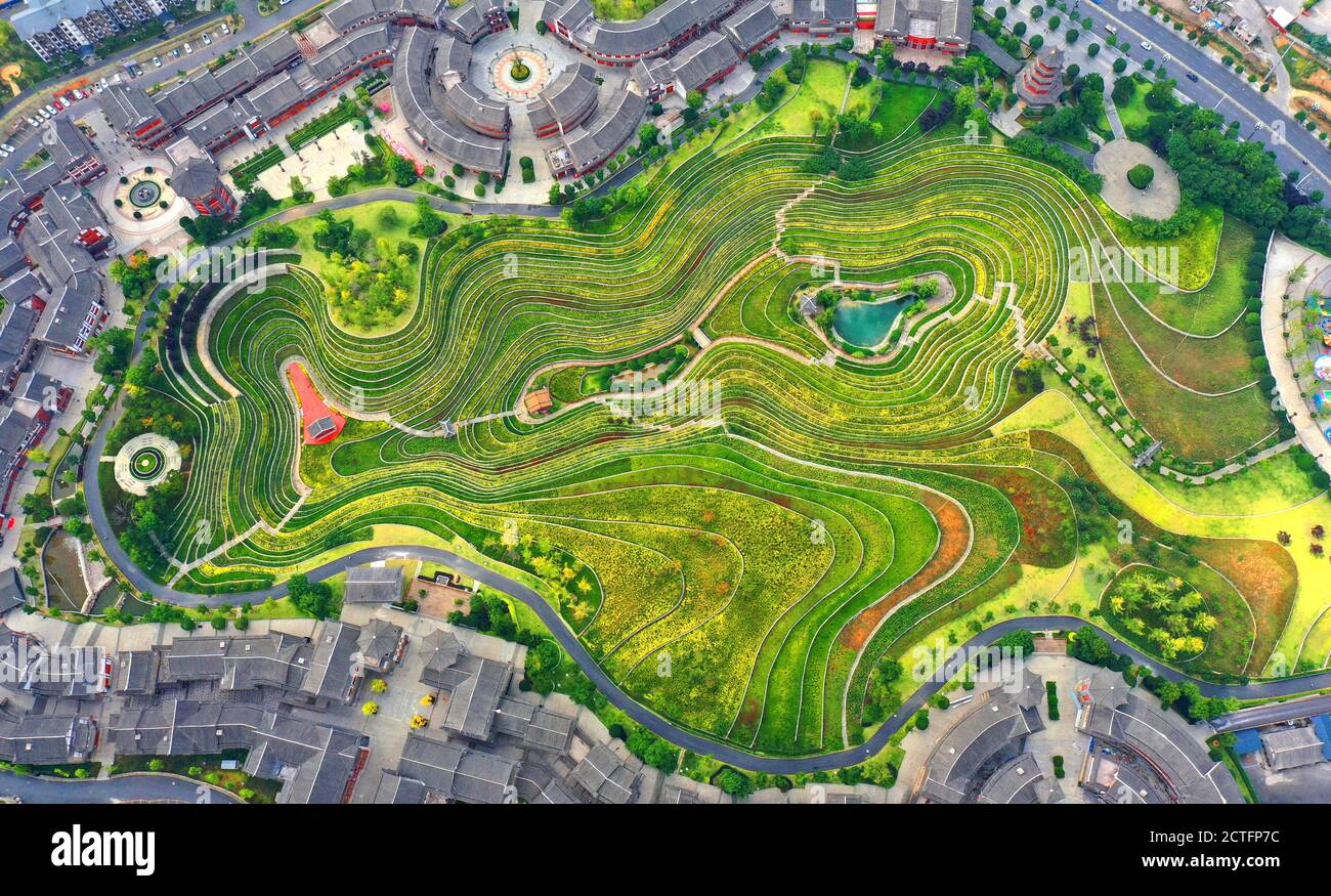 Aerial view of the terraces in Bijie city, south China's Guizhou ...