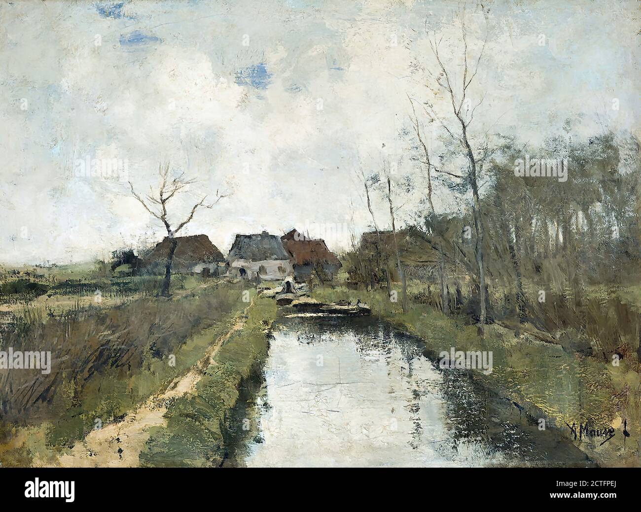 Mauve Anton - Huisje Aan Een Sloot - Dutch School - 19th Century Stock ...