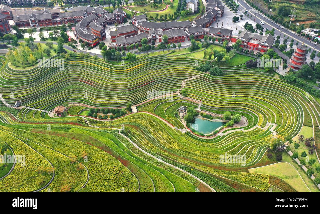 Aerial view of the terraces in Bijie city, south China's Guizhou ...