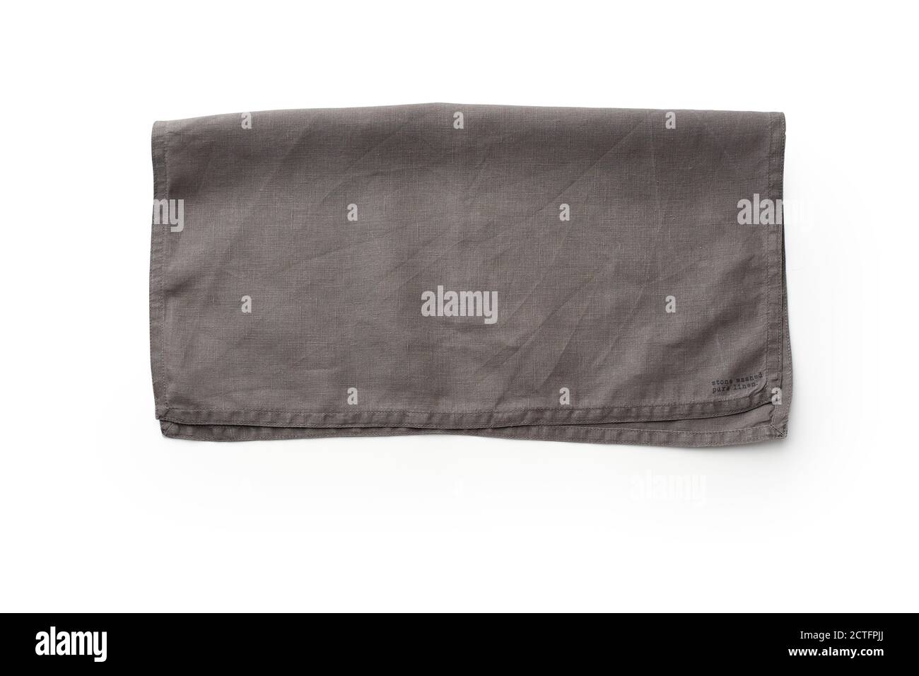 Flat lay with gray linen kitchen napkin isolated on white background ...