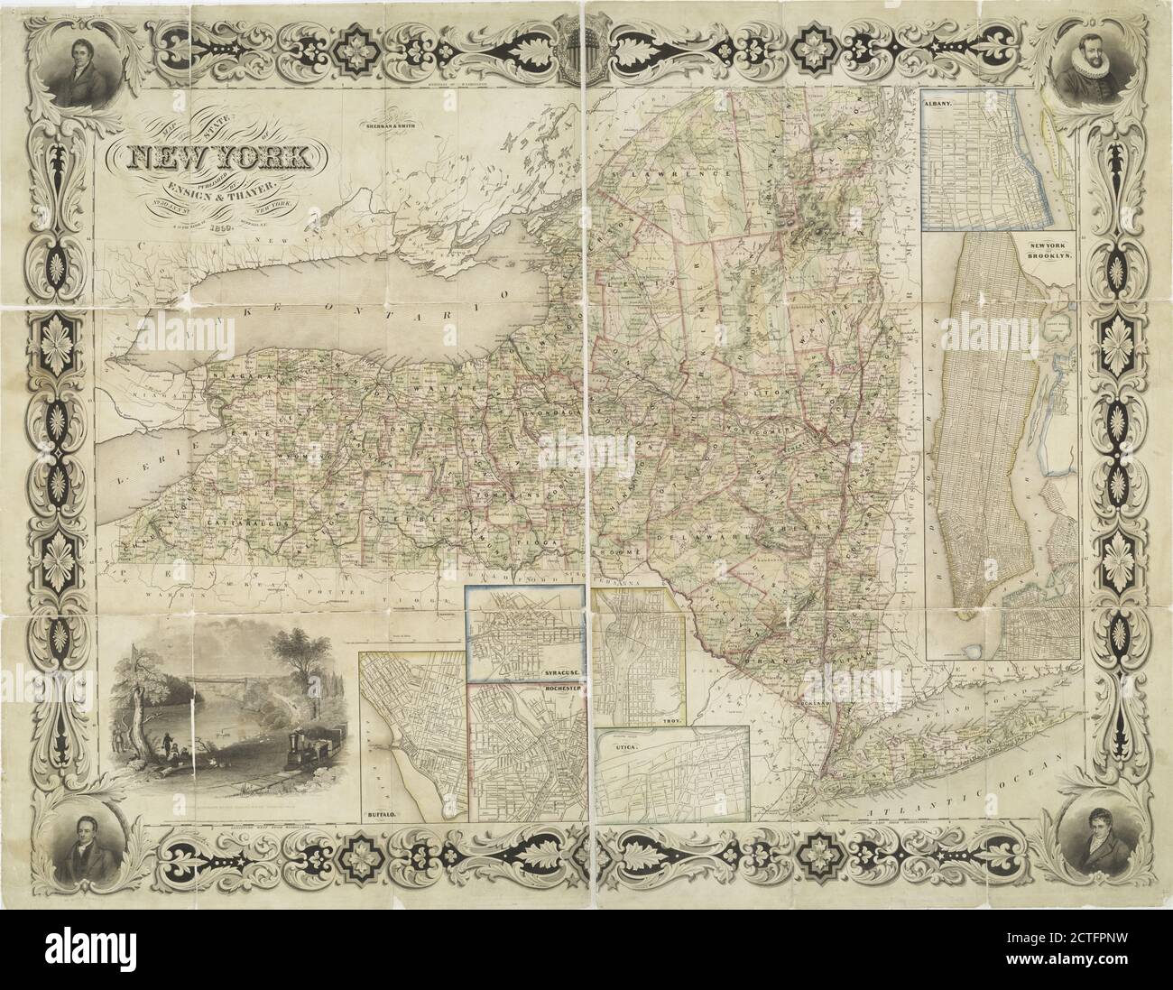 Map of the state of New York, cartographic, Maps, 1850, Sherman & Smith Stock Photo - Alamy