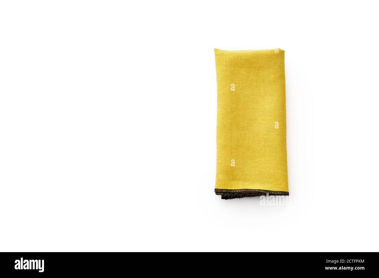 Flat lay with yellow linen kitchen napkin isolated on white background ...