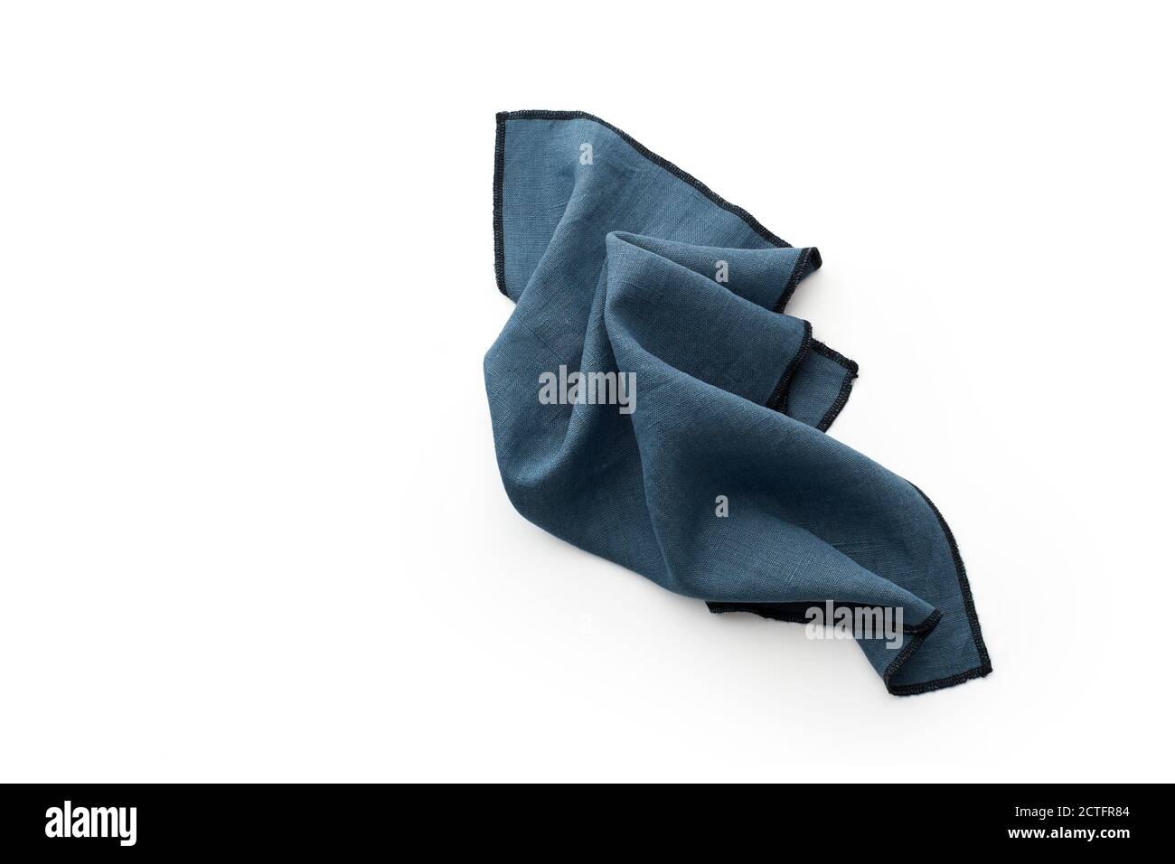 Flat lay with blue linen kitchen napkin isolated on white background ...