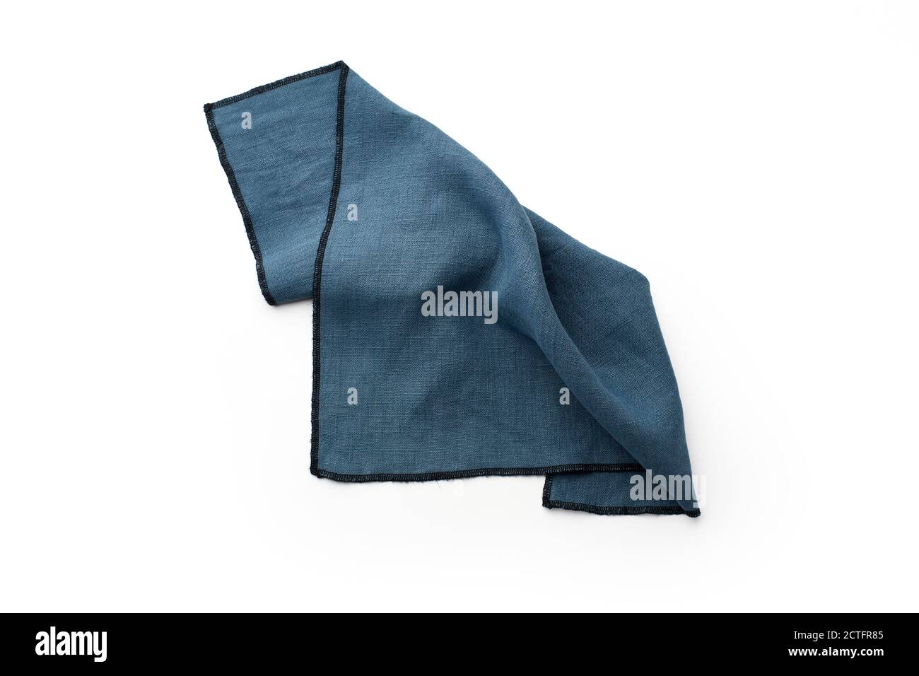 Flat lay with blue linen kitchen napkin isolated on white background ...