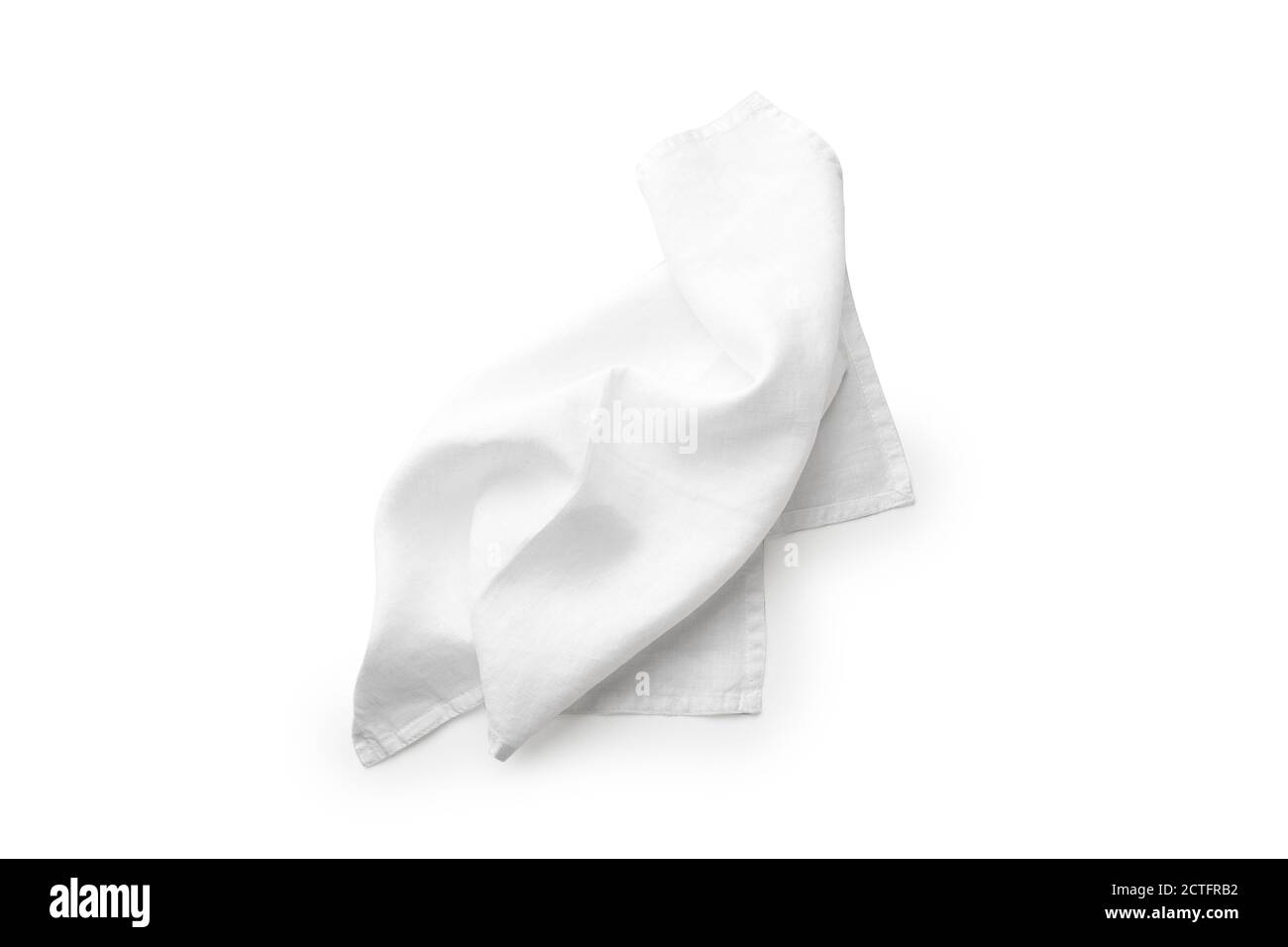 Flat lay with white linen kitchen napkin isolated on white background ...