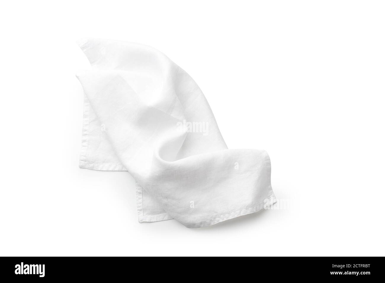 Flat lay with white linen kitchen napkin isolated on white background ...