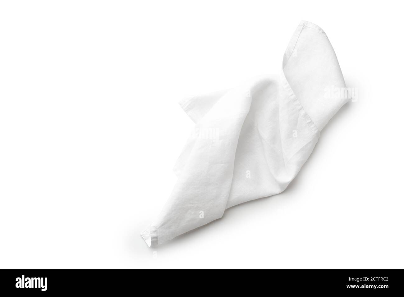 Flat lay with white linen kitchen napkin isolated on white background ...