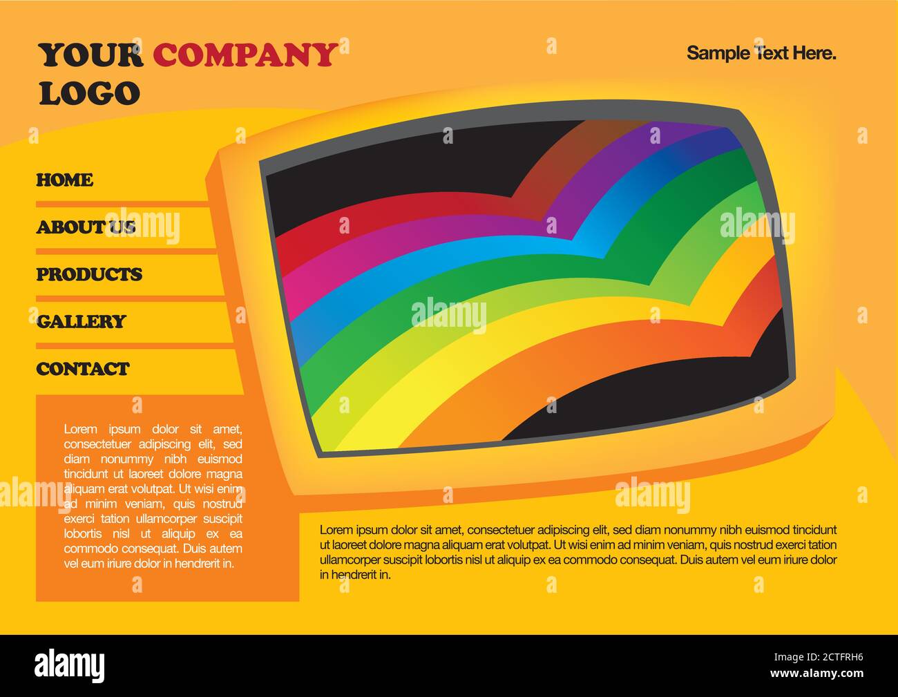Vector illustration of simple website design in yellow with colorful ...