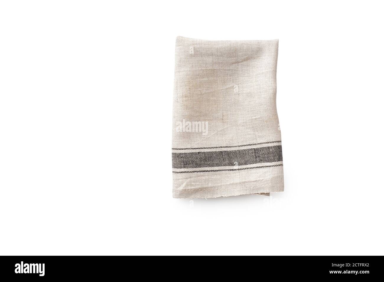 Flat lay with rustic linen kitchen napkin isolated on white background ...