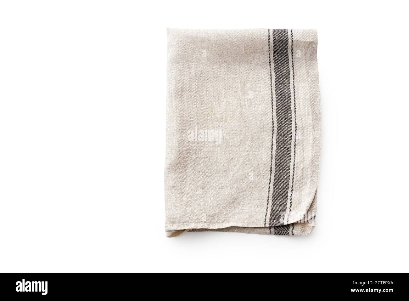 Flat lay with rustic linen kitchen napkin isolated on white background ...