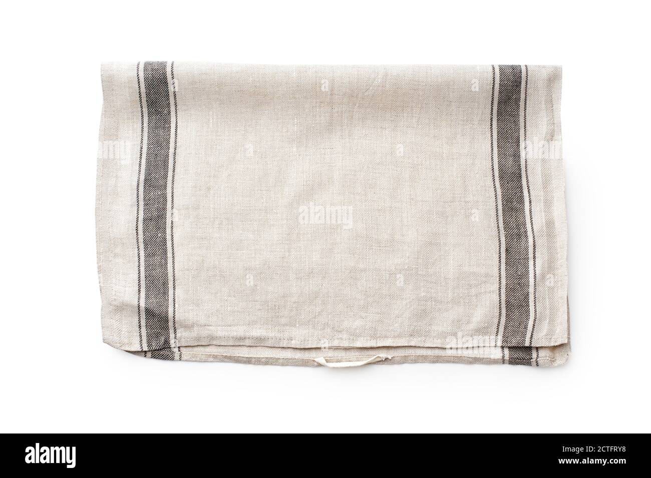 Flat lay with rustic linen kitchen napkin isolated on white background ...