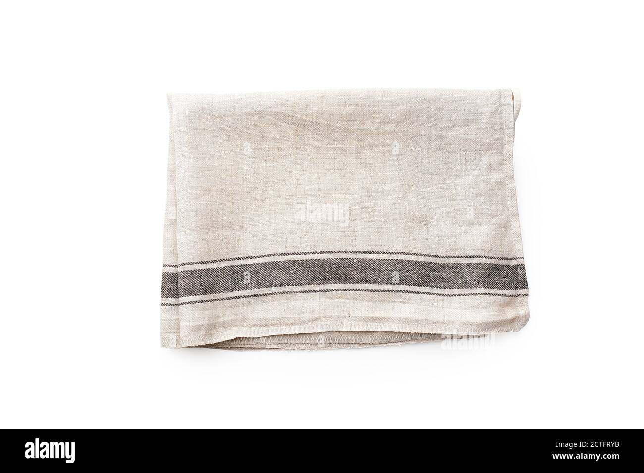 Flat lay with rustic linen kitchen napkin isolated on white background ...