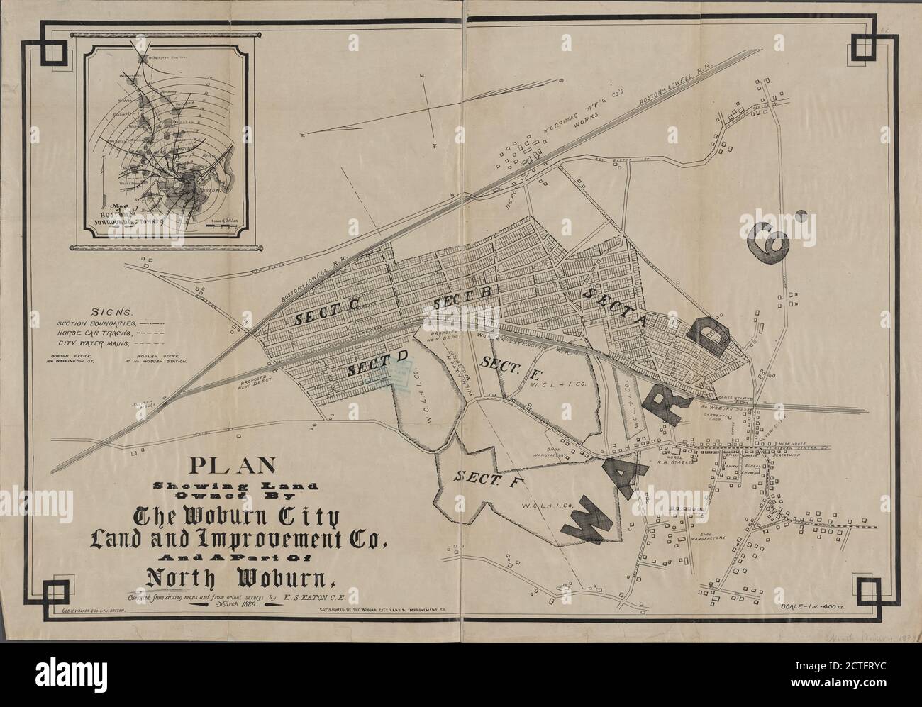 Plan showing land owned by the Woburn City Land and Improvement Co. and ...