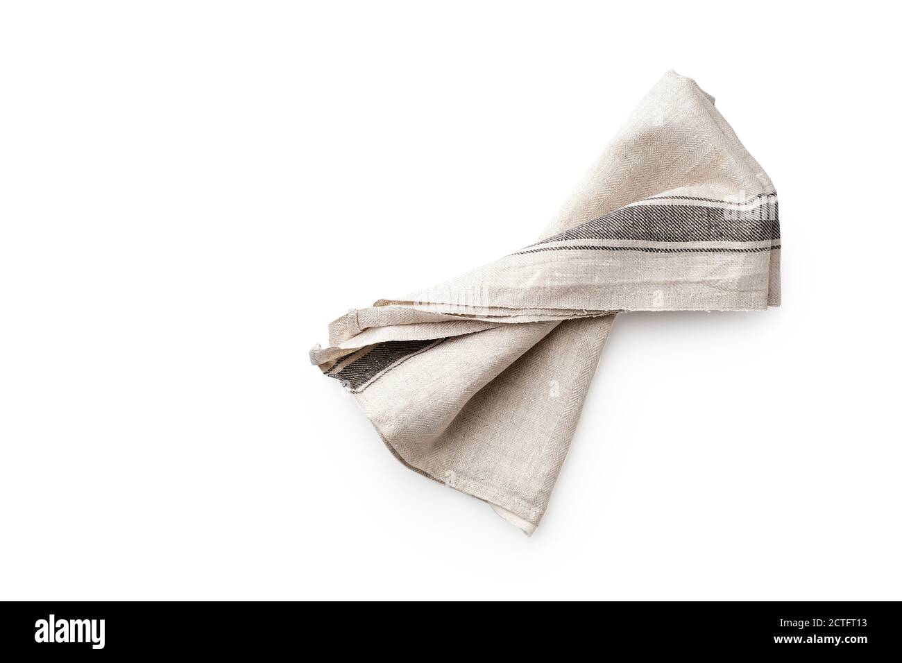 Flat lay with rustic linen kitchen napkin isolated on white background ...