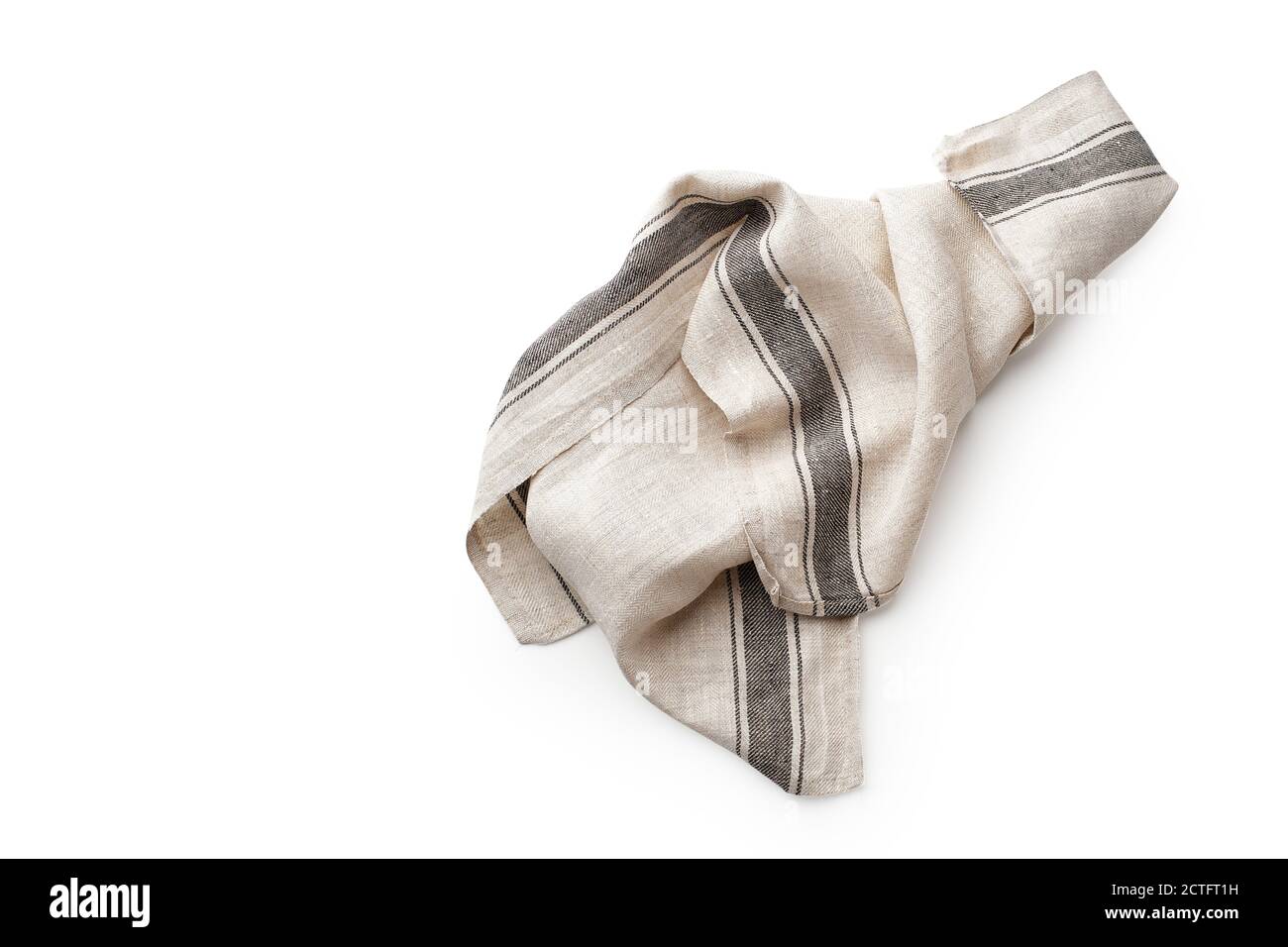 Flat lay with rustic linen kitchen napkin isolated on white background ...