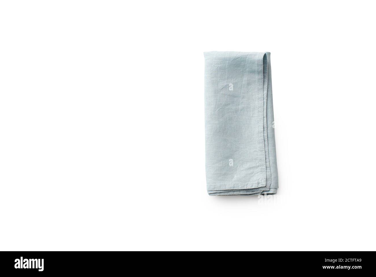 Flat lay with blue linen rustic kitchen napkin isolated on white ...