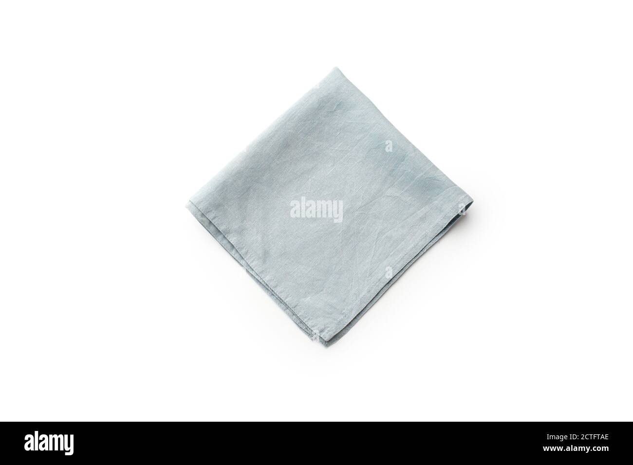 Flat lay with blue linen rustic kitchen napkin isolated on white ...