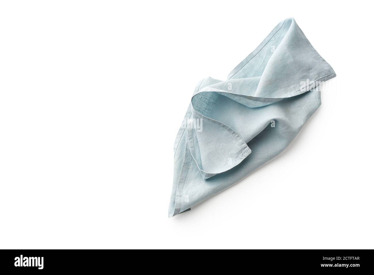 Flat lay with blue linen rustic kitchen napkin isolated on white ...