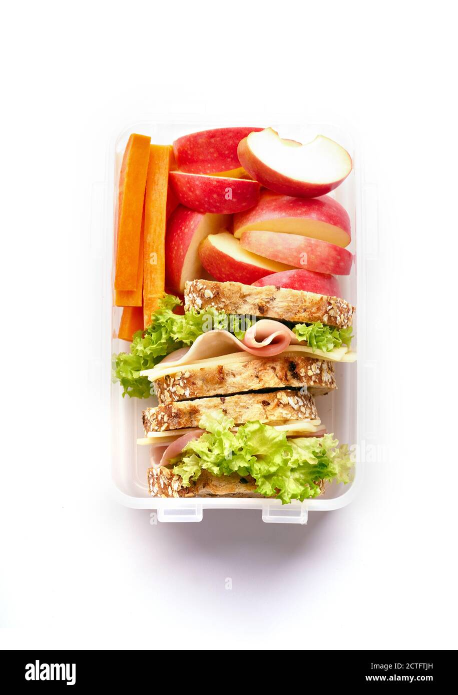 School lunch top view. Healthy nutritious meal in container from above ...