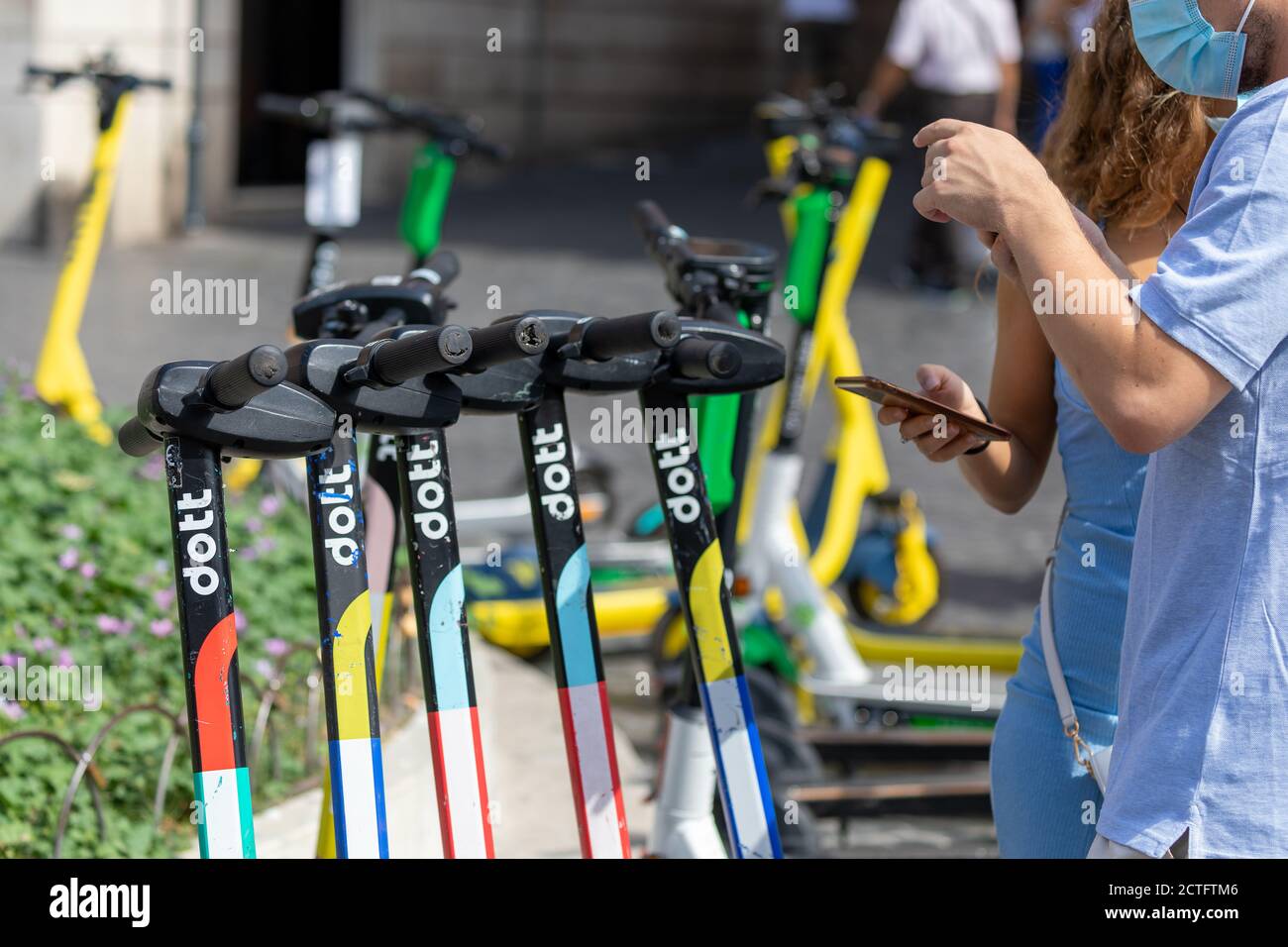 Rome, Italy - September 20, 2020: Electric scooter rental with the use ...