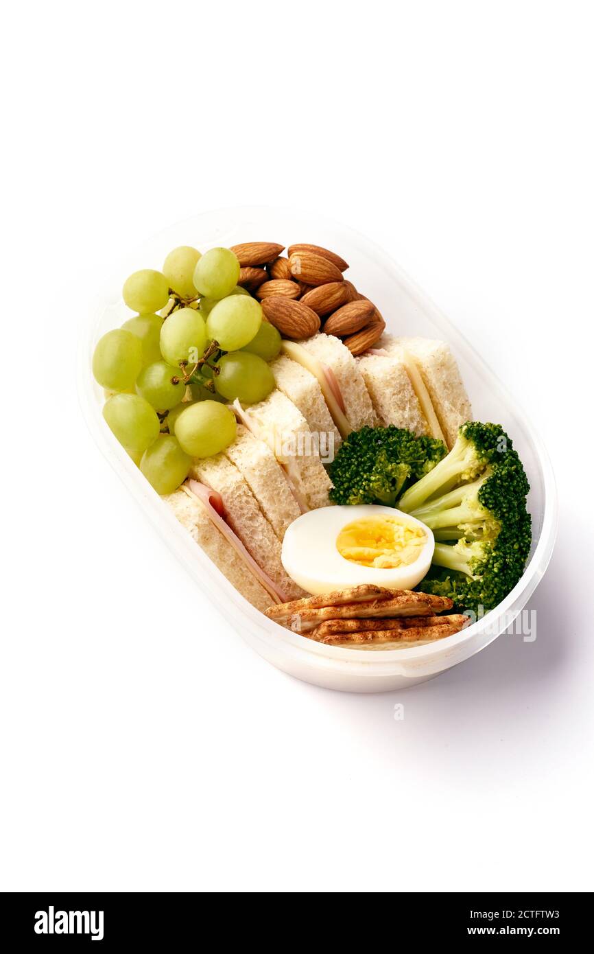 School lunch top view. Healthy nutritious meal in container from above ...