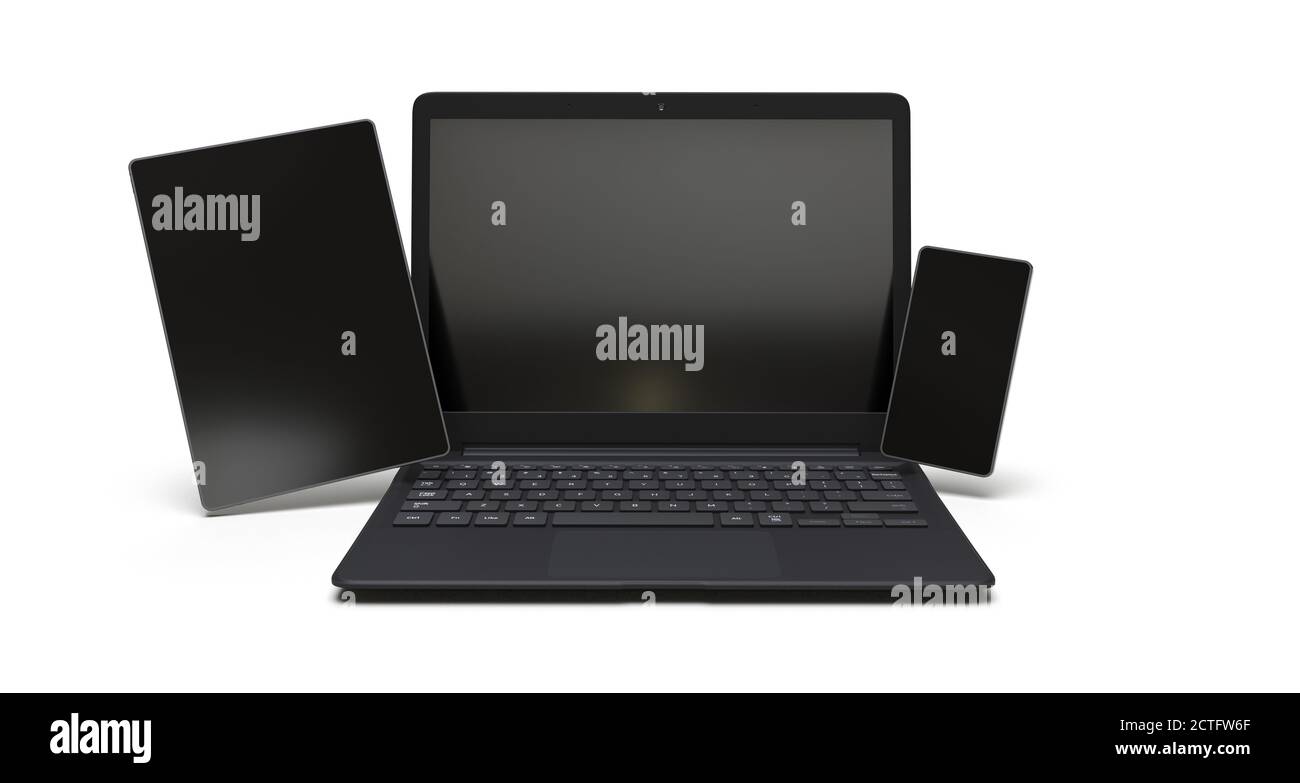 mock up with electronic devices white background 3D rendering Stock ...