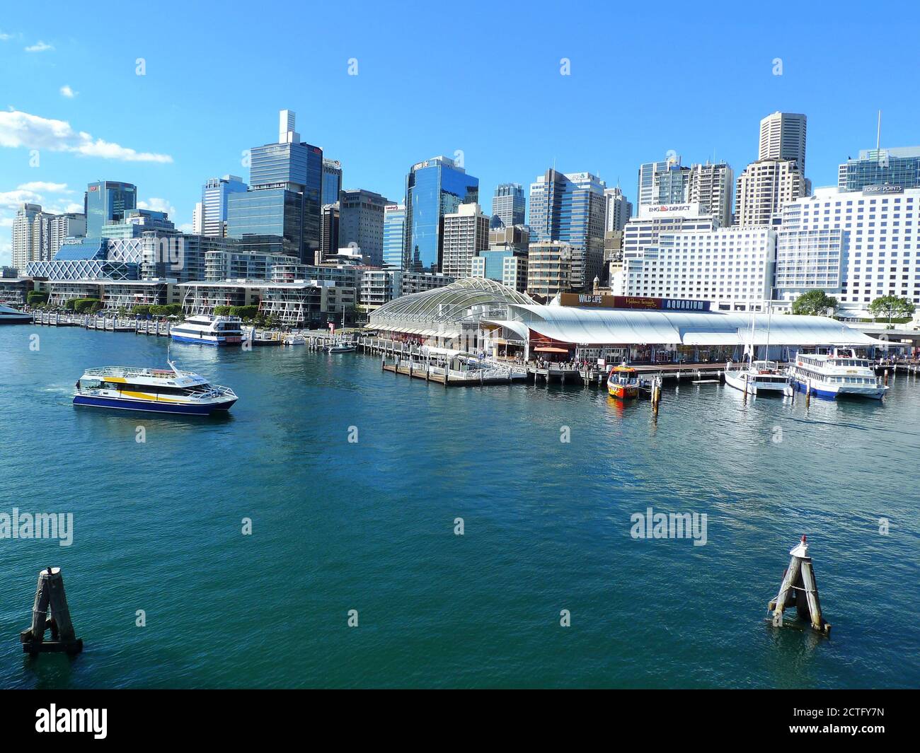 A VIEW FROM ABOVE OF THE SKYSCRAPERS AND THE CIRCULAR QUAY TERMINAL ...