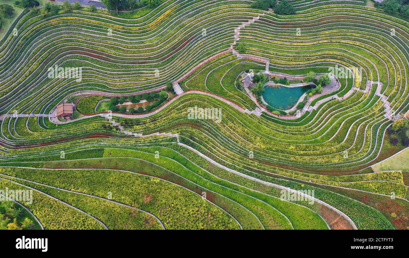 Aerial view of the terraces in Bijie city, south China's Guizhou ...