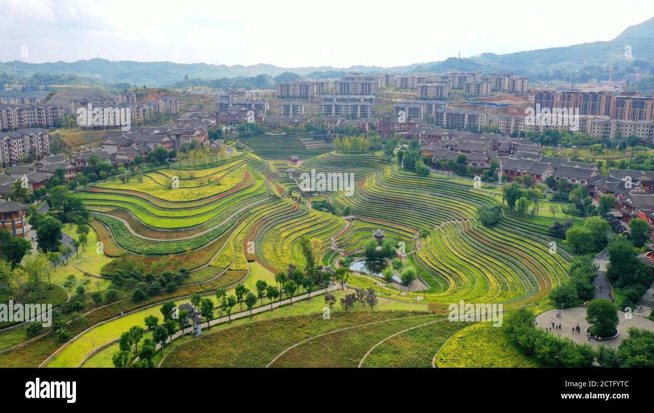 Aerial view of the terraces in Bijie city, south China's Guizhou ...