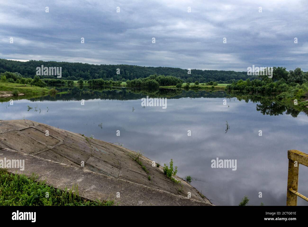 Midsummer. View of a reservoir on the Protva River in Russia. A great ...