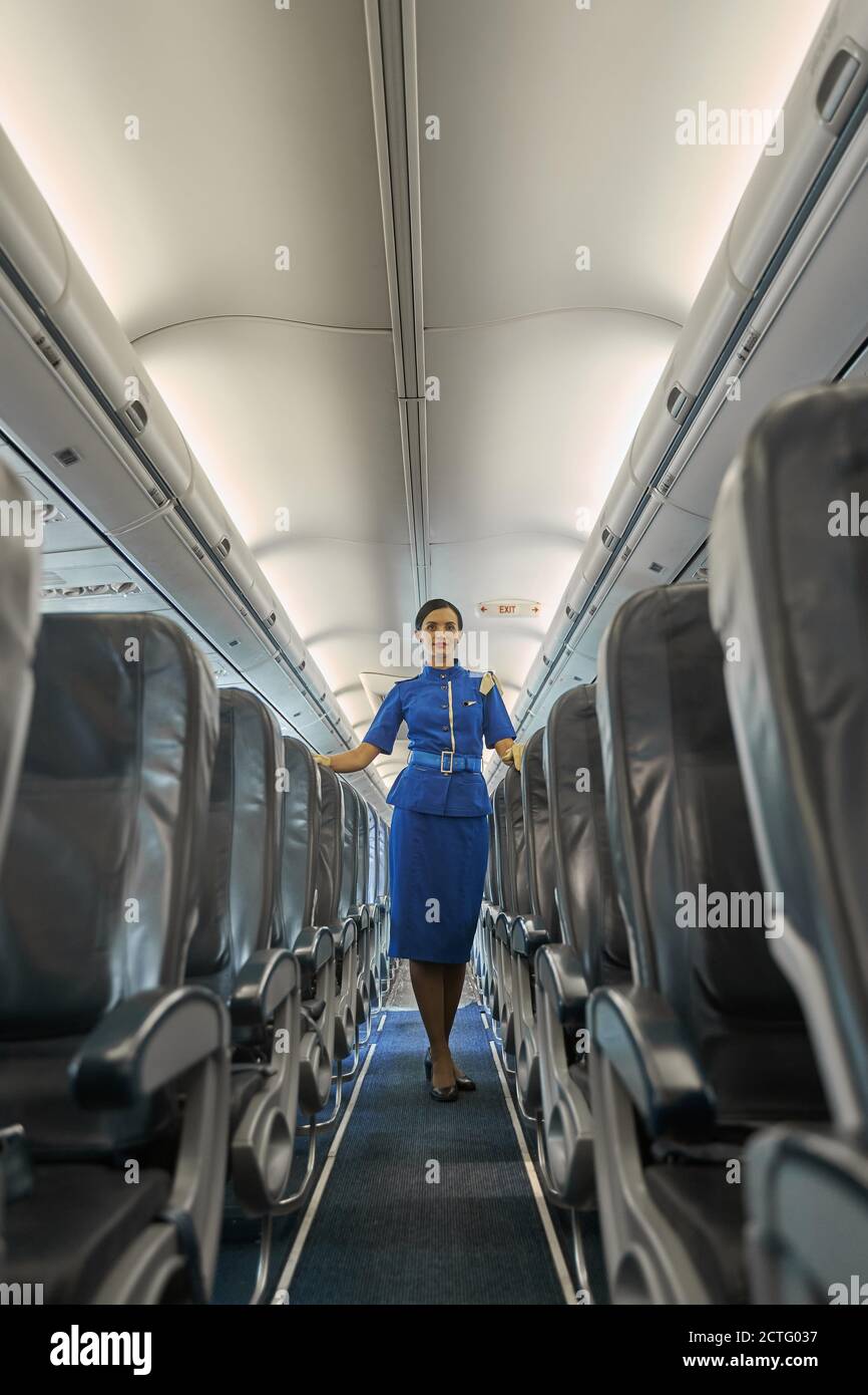 Beautiful young airline hostess at work alone Stock Photo - Alamy