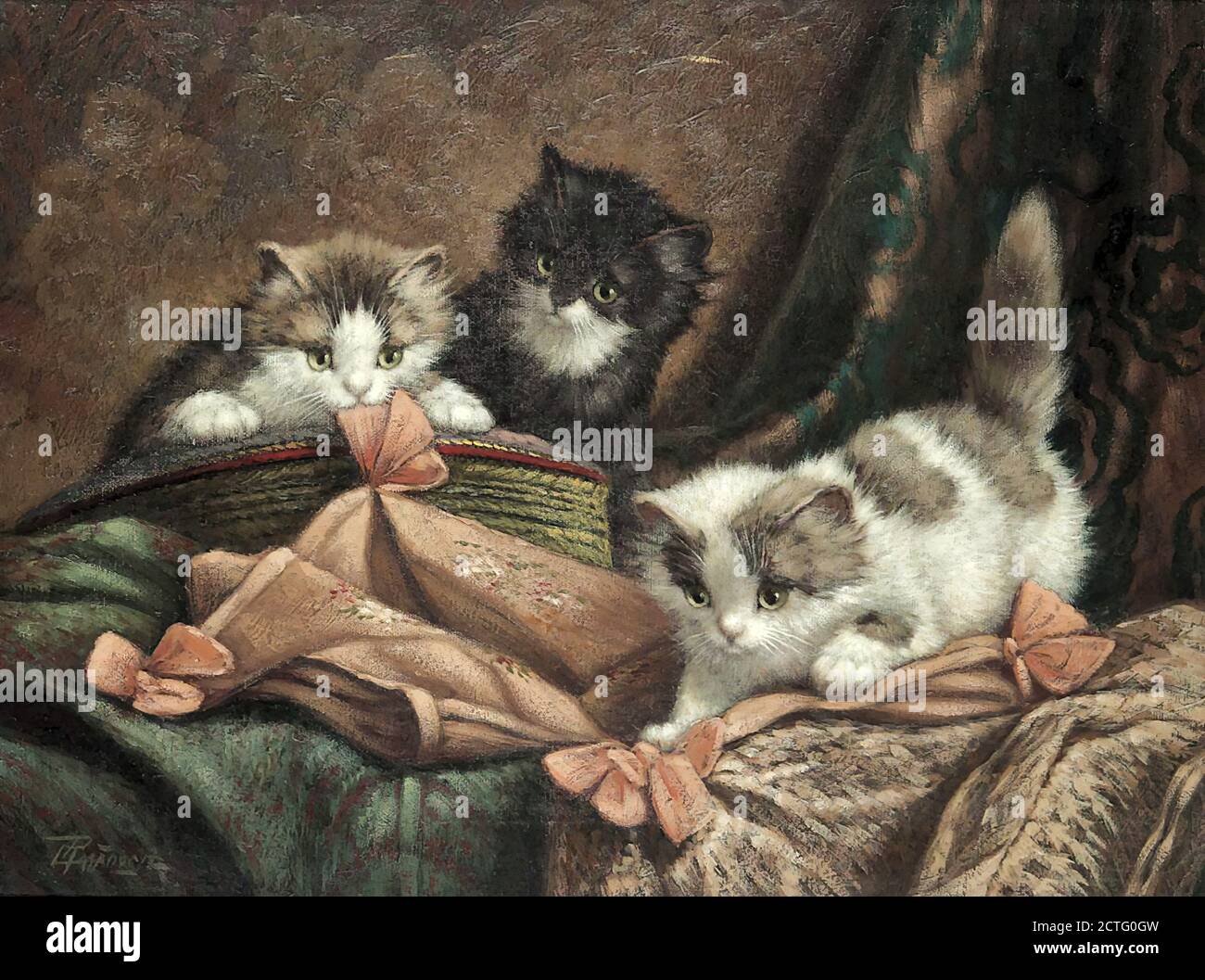 Raaphorst Cornelis - Drie Spelende Poesjes 3 - Dutch School - 19th ...