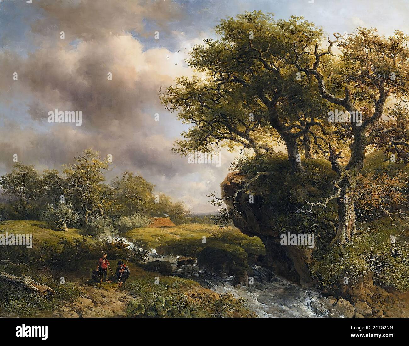 Roelofs Willem - Landschap Met Beek En Twee Hengelaars - Dutch School ...