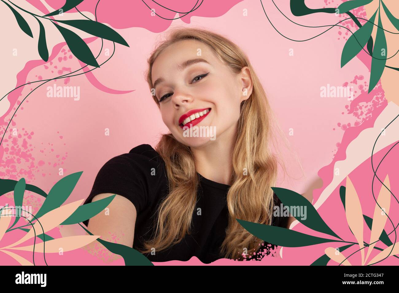 Smiling delighted and cute. Caucasian woman's portrait. Beautiful ...