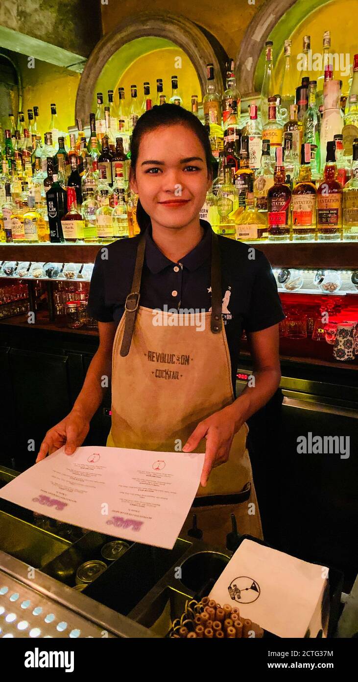 Cocktail bar staff girl portraite Stock Photo - Alamy