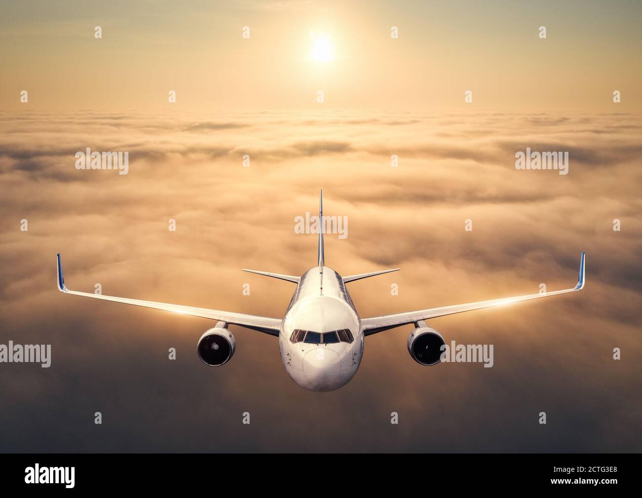 Plane aerial view summer landscape with flying air transport hi-res ...