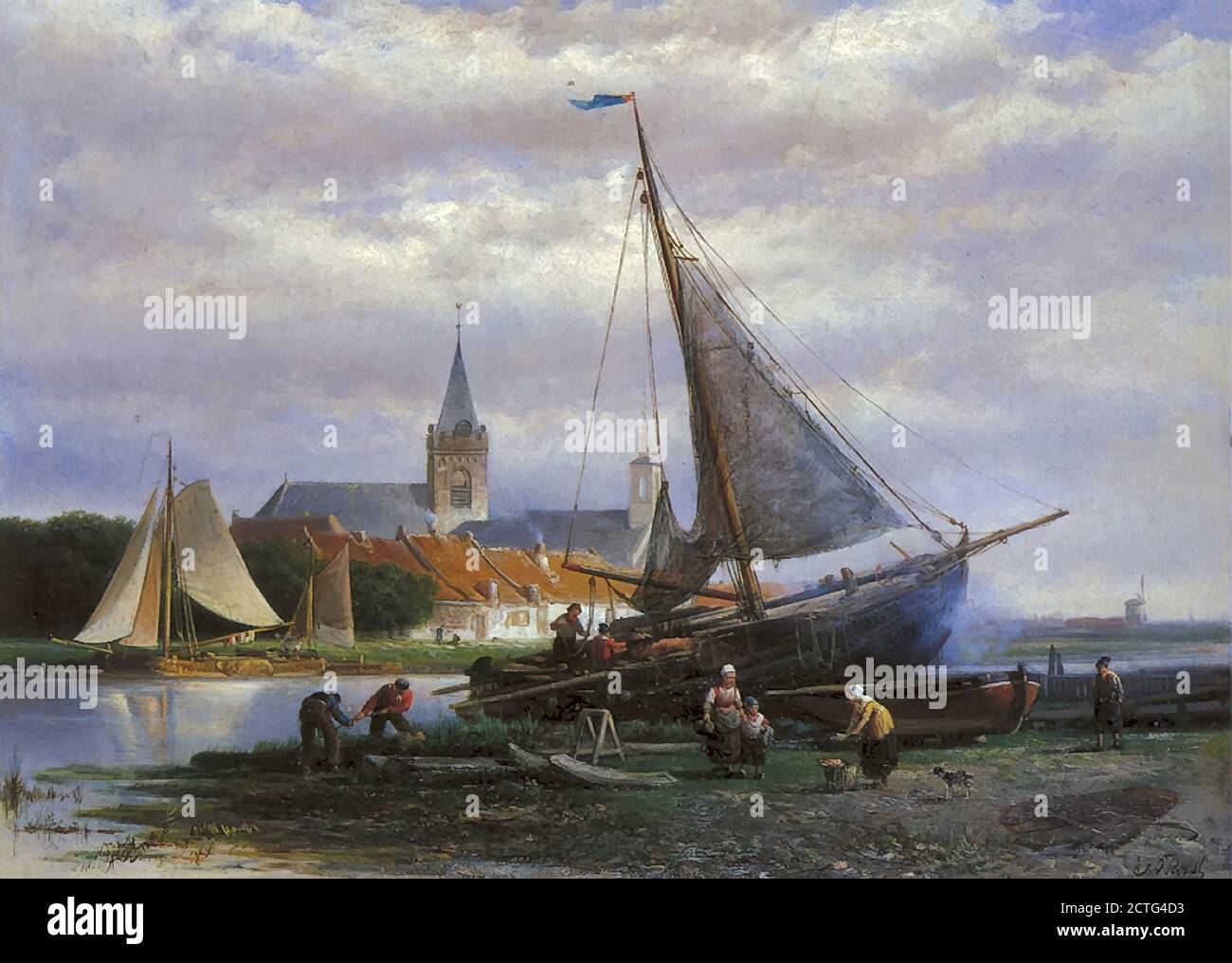 Rust Johan Adolph - a River Landscape with a Fishing Boat on a Shipyard ...