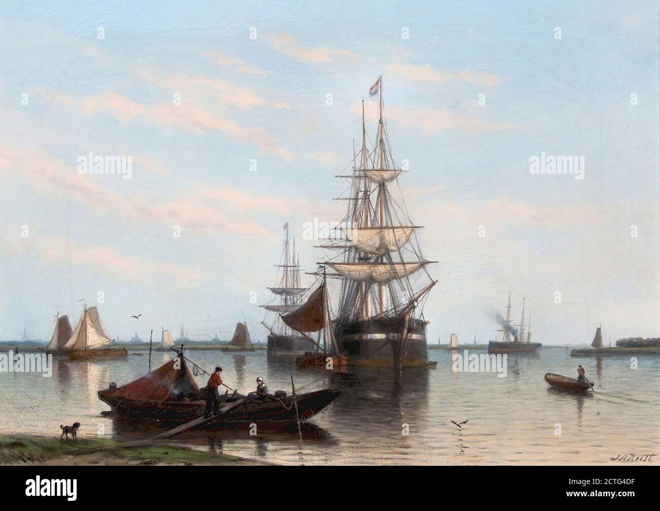 Rust Johan Adolph - Havengezicht Met Barken En Stoomschepen - Dutch ...