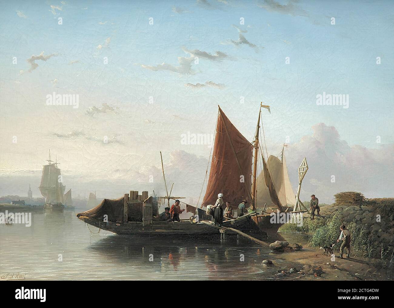 Rust Johan Adolph - Het Veer - Dutch School - 19th Century Stock Photo ...