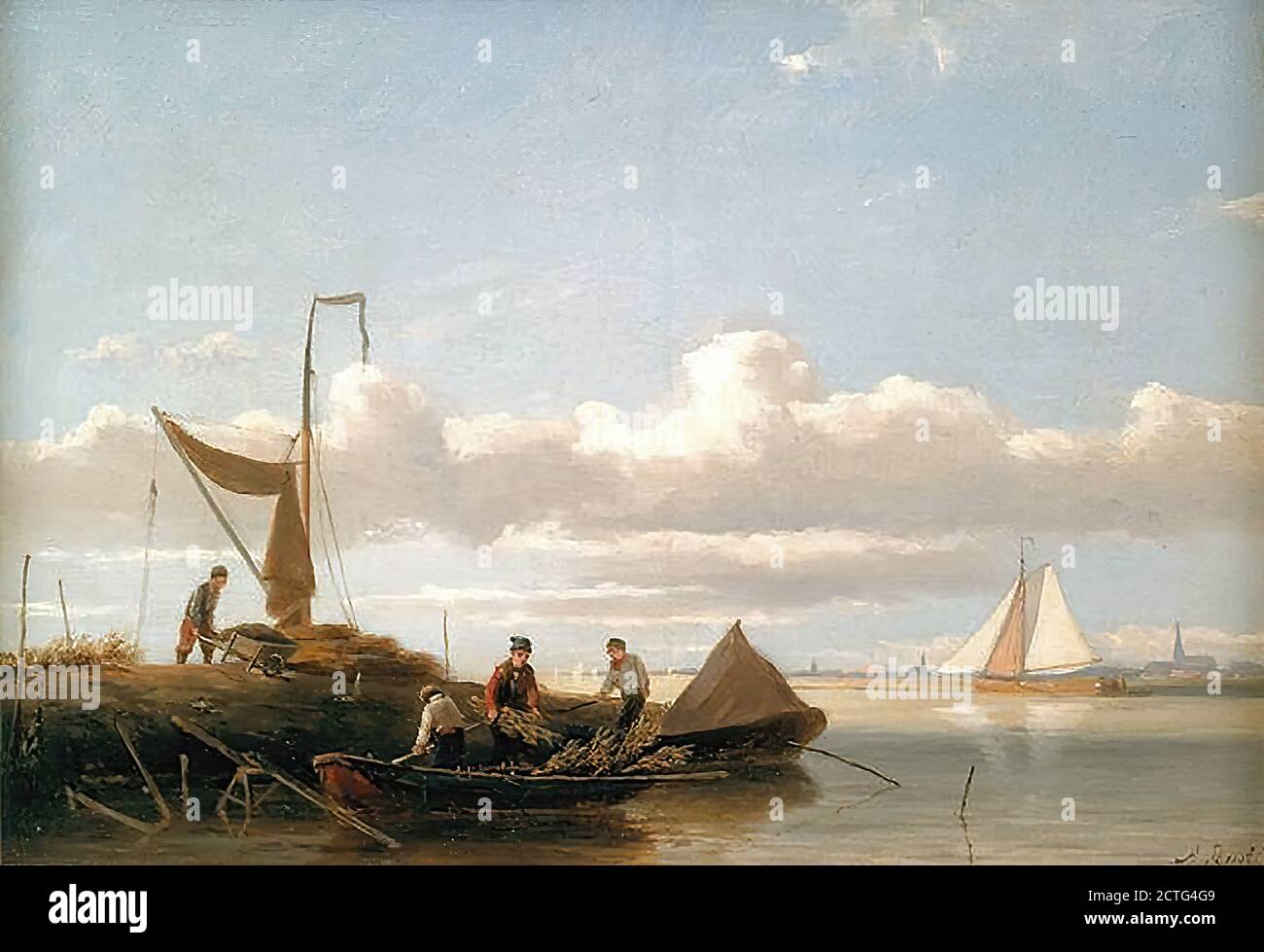 Rust Johan Adolph - Twee Boten Met Werklui Voor De Kust - Dutch School ...
