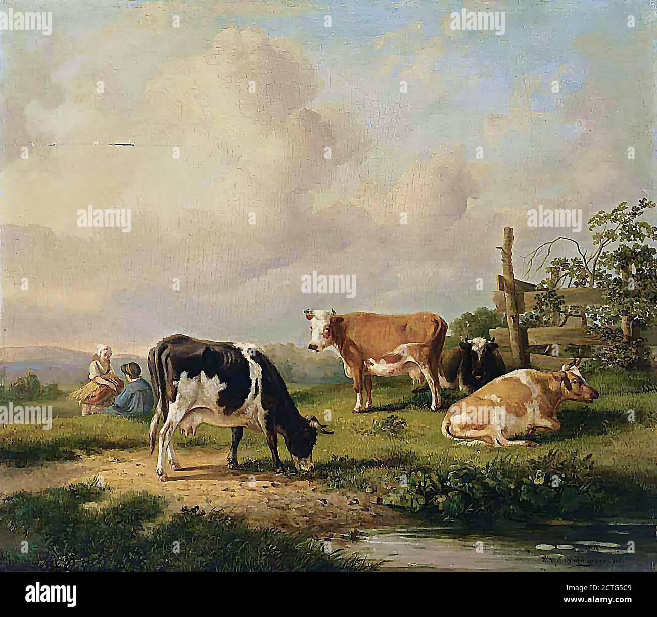 Sande Bakhuyzen Hendrik Van De - Cows in a Landscape - Dutch School - 19th Century Stock Photo ...